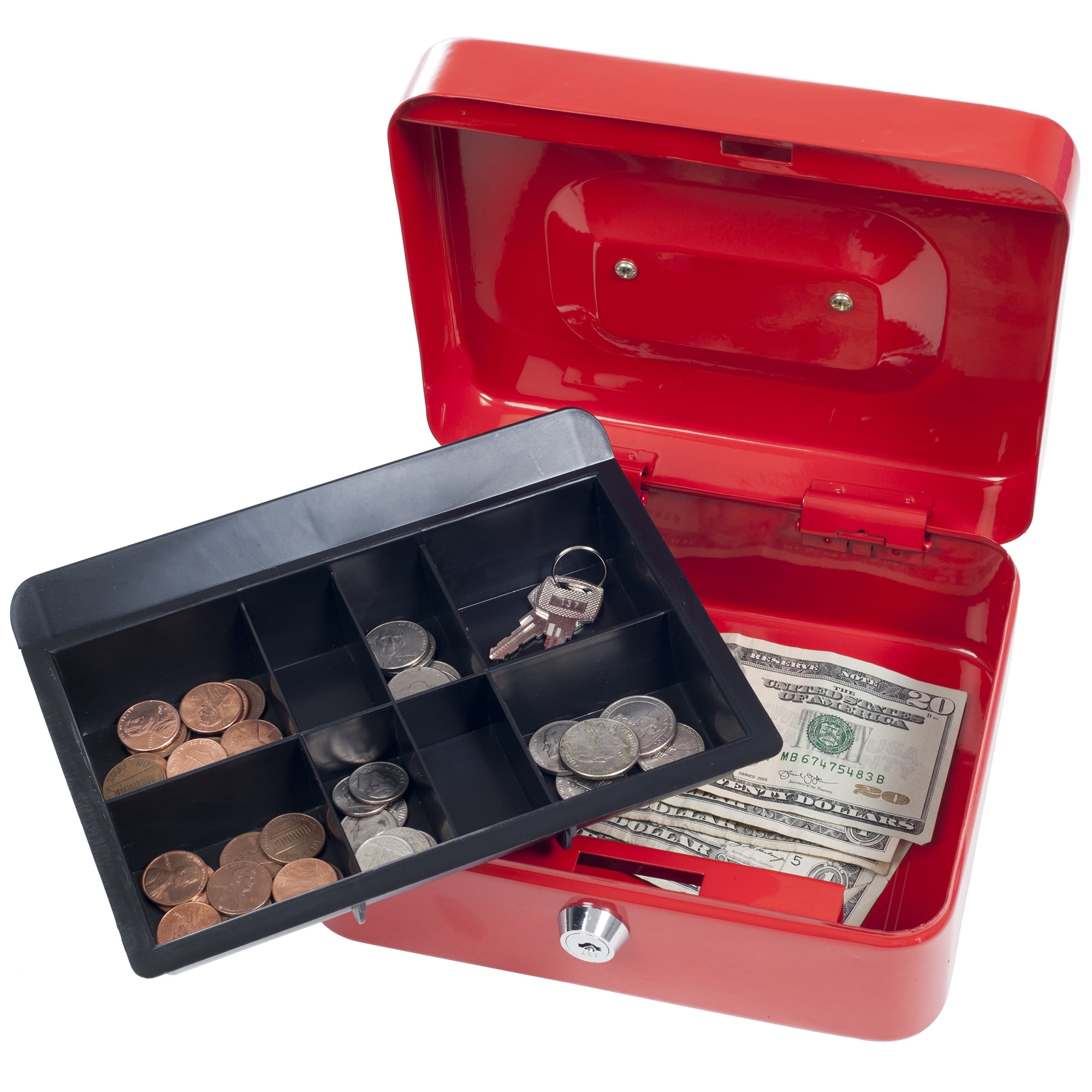 STALWART 8" Portable Lockbox Safe with Removable Coin Compartment Tray ...