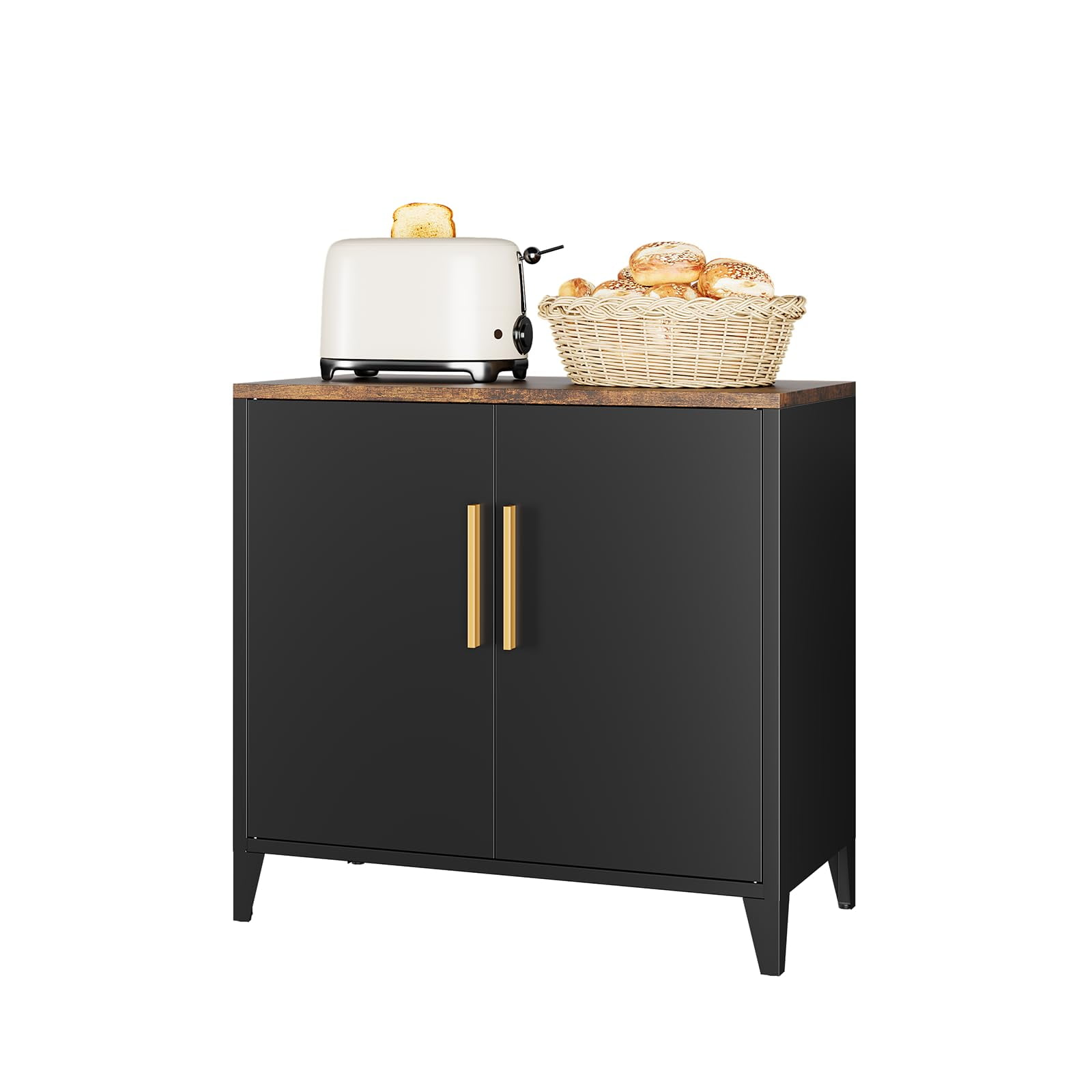 STANI Buffet Cabinet with Storage, Metal Utility Steel Sideboard Coffee Bar Cabinet, Black ...