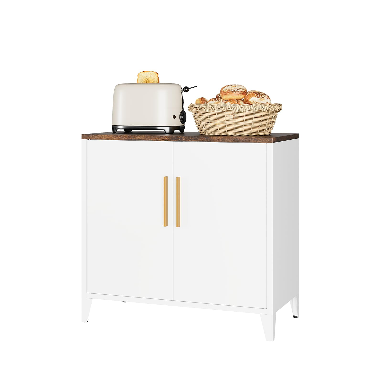 STANI Buffet Cabinet with Storage, Metal Utility Steel Sideboard Coffee Bar Cabinet, White ...