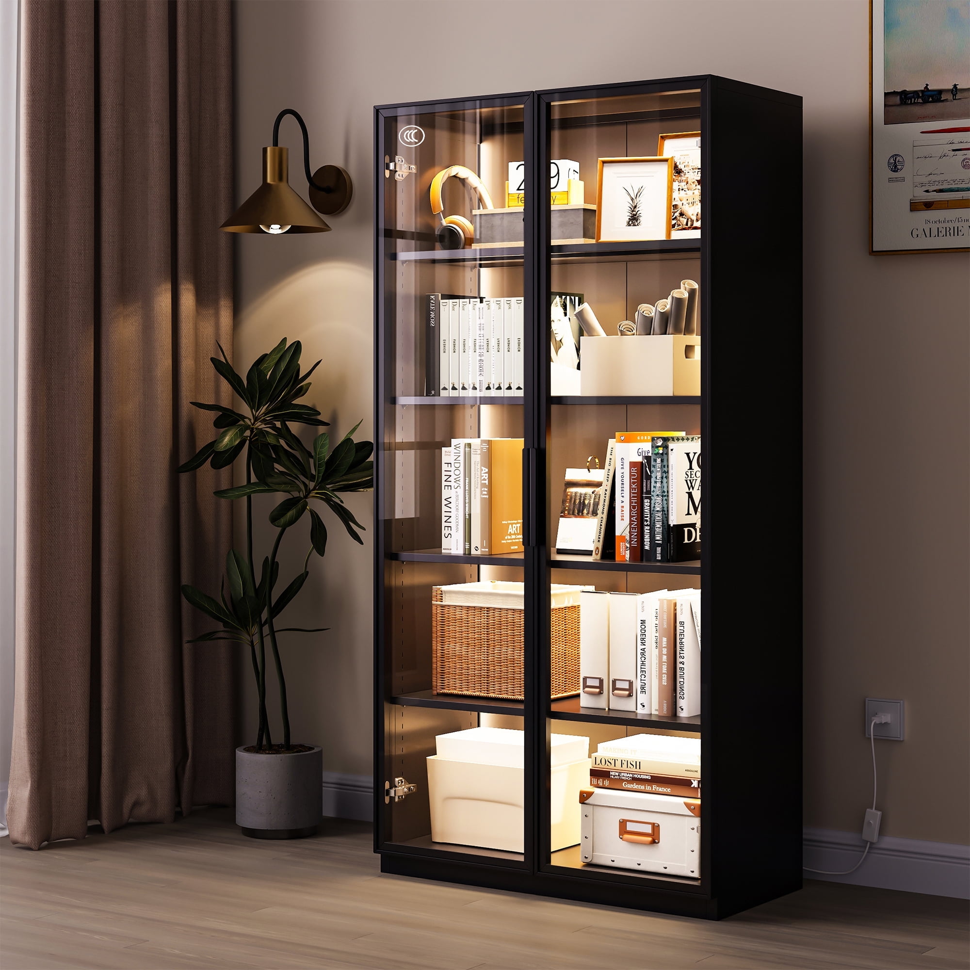 STANI Display Cabinet with Glass Doors, Tall Glass Display Cabinet with ...