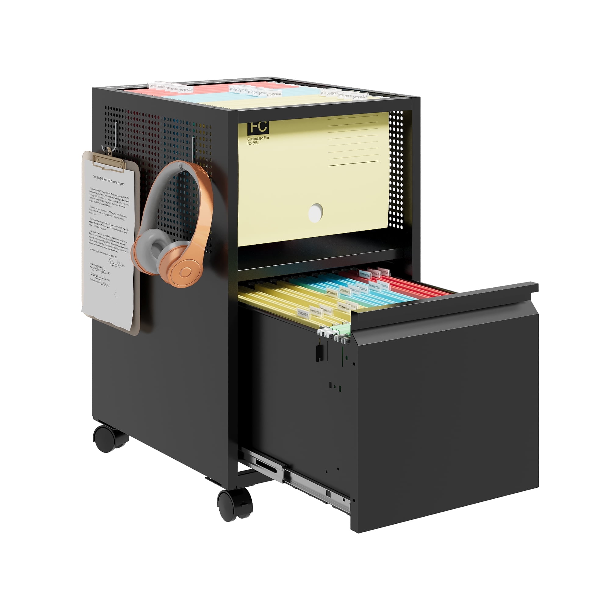 STANI File Cabinet with Drawer, Mobile Files Organizer with Hanging Rod ...