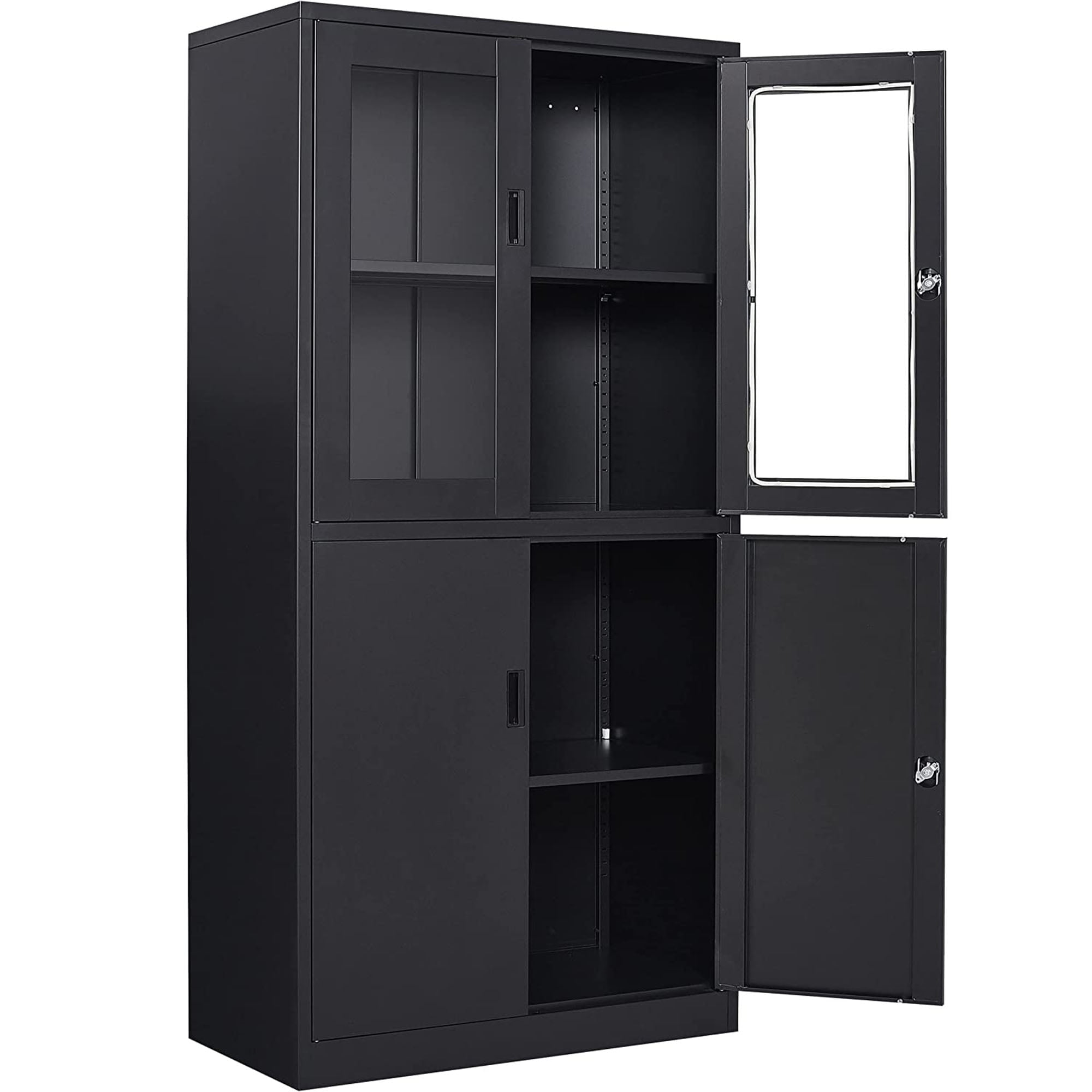 "STANI Heavy Duty Metal Storage Cabinet, Black Steel Locker with Glass ...