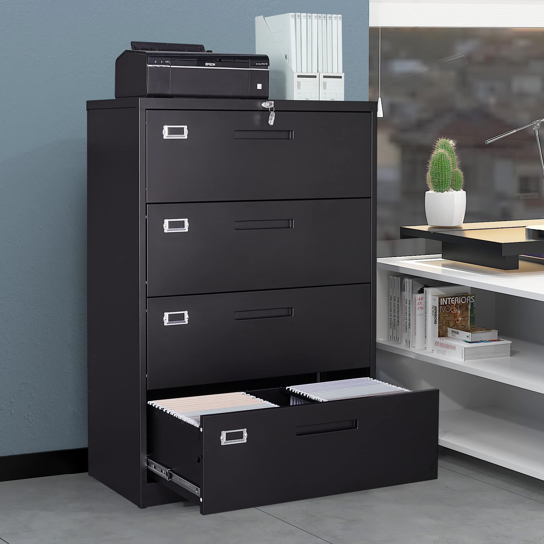 STANI Lateral File Cabinet 4 Drawer, Office Filing Cabinet with Lock ...