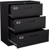 3-Drawer White Metal 35.43 in. W Lateral File Cabinet with Lock, Home ...