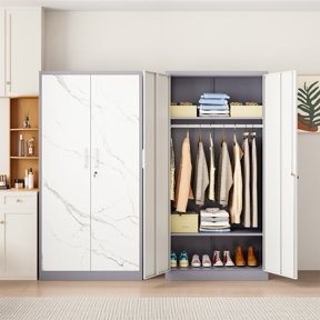 Depot E-Shop Minto 2-Door Armoire with Metal Rods, Drawer and 4 Open ...