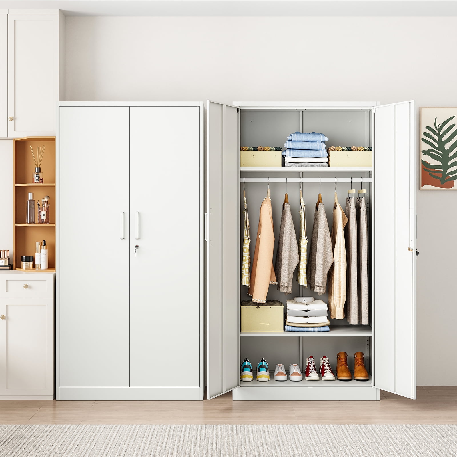 STANI Metal Armoire Closet with Lock, 72" Tall Wardrobe Cabinet with ...