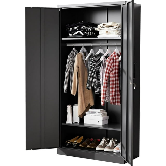 STANI Metal Armoire Closet with Lock, 72" Tall Wardrobe Cabinet with ...