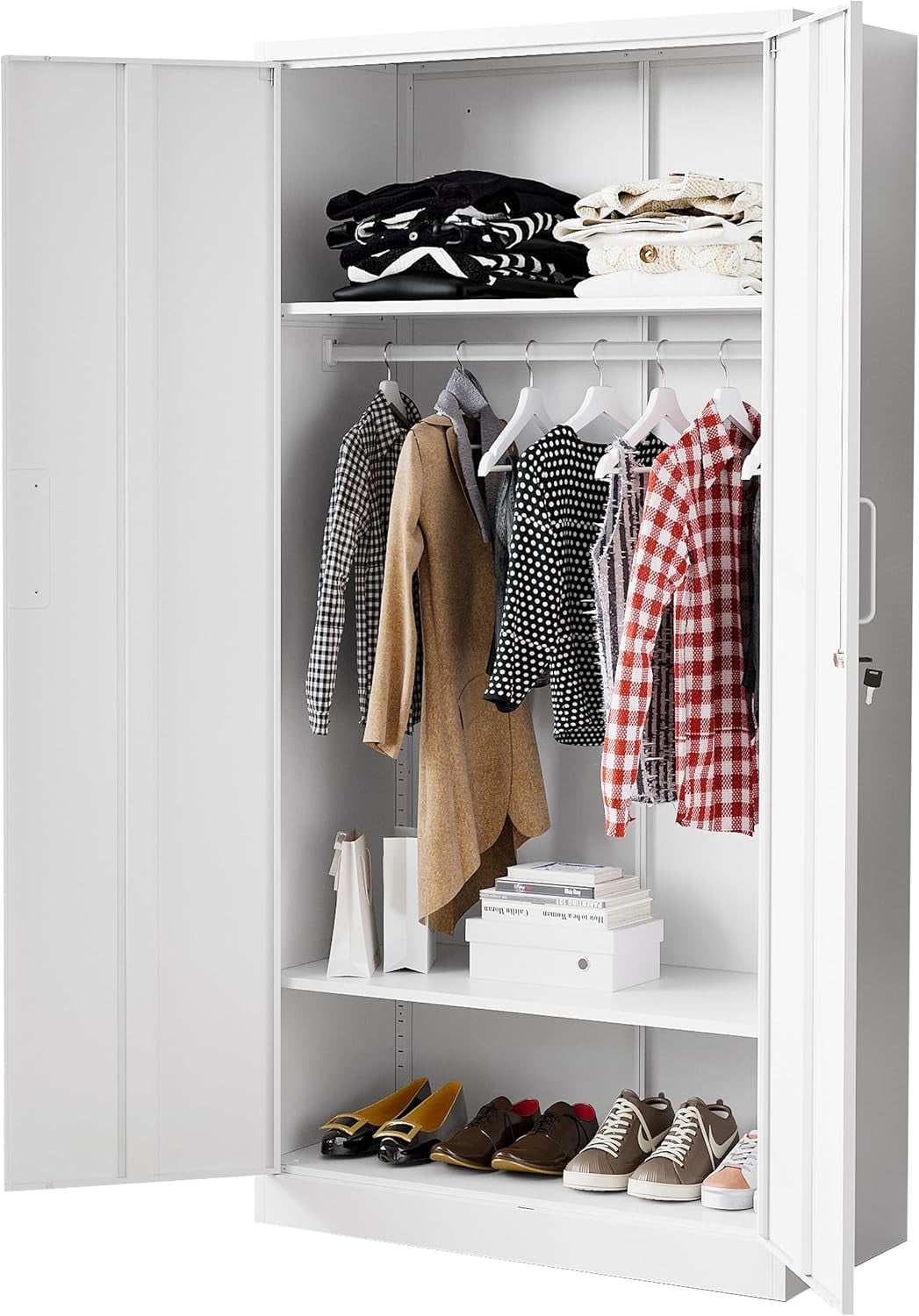 STANI Metal Armoire Closet with Lock, 72" Tall Wardrobe Cabinet with ...