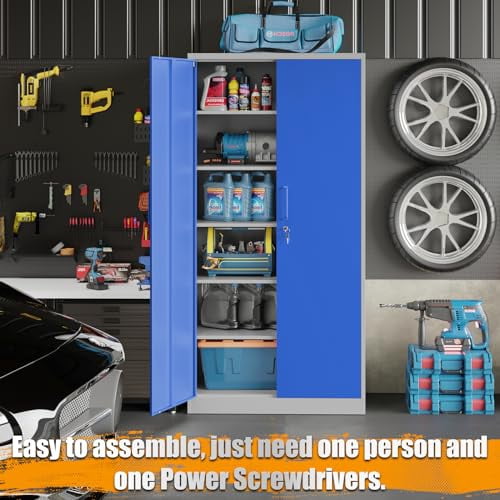 STANI Metal Garage Storage Cabinet with Lock, 71" Steel Lockable File ...