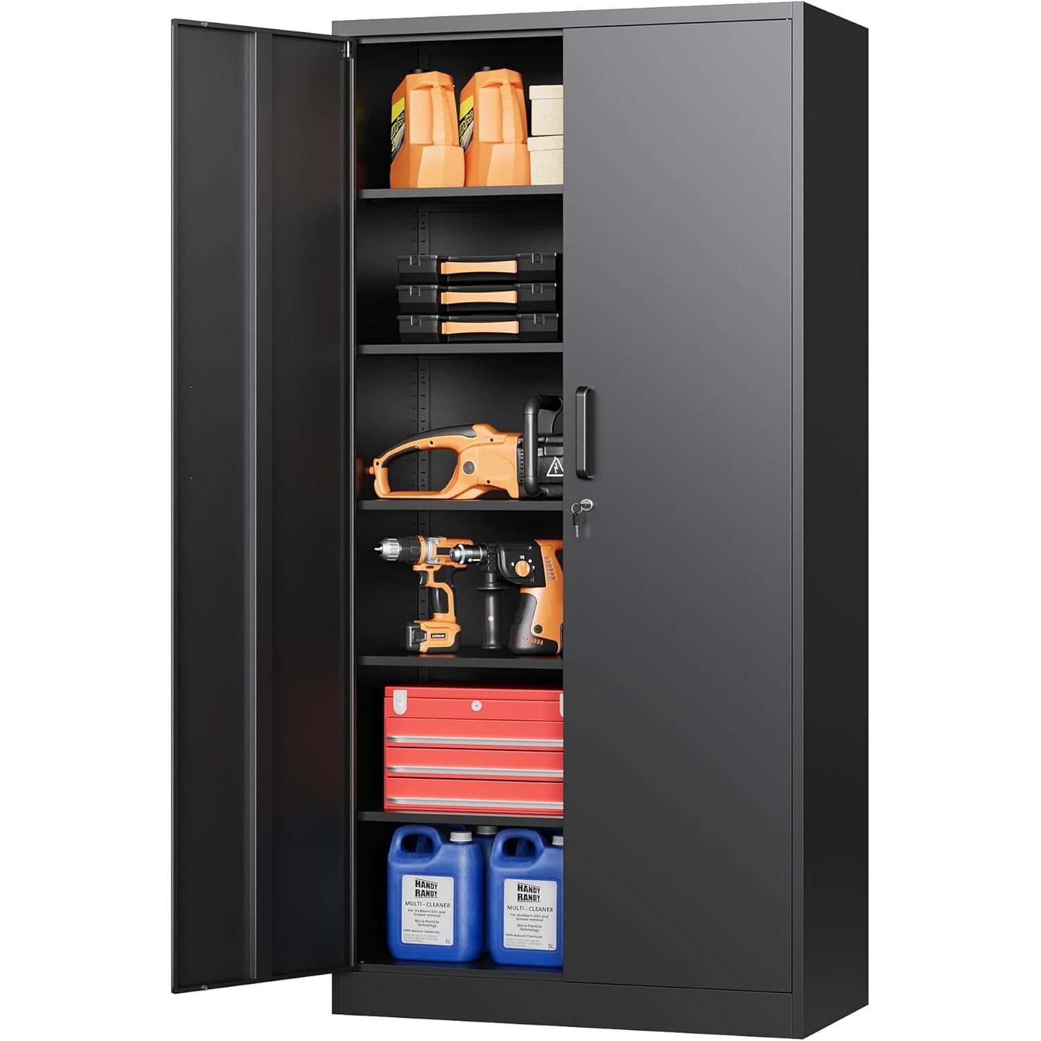 STANI Metal Garage Storage Cabinet with Lock, 71" Steel Lockable File ...