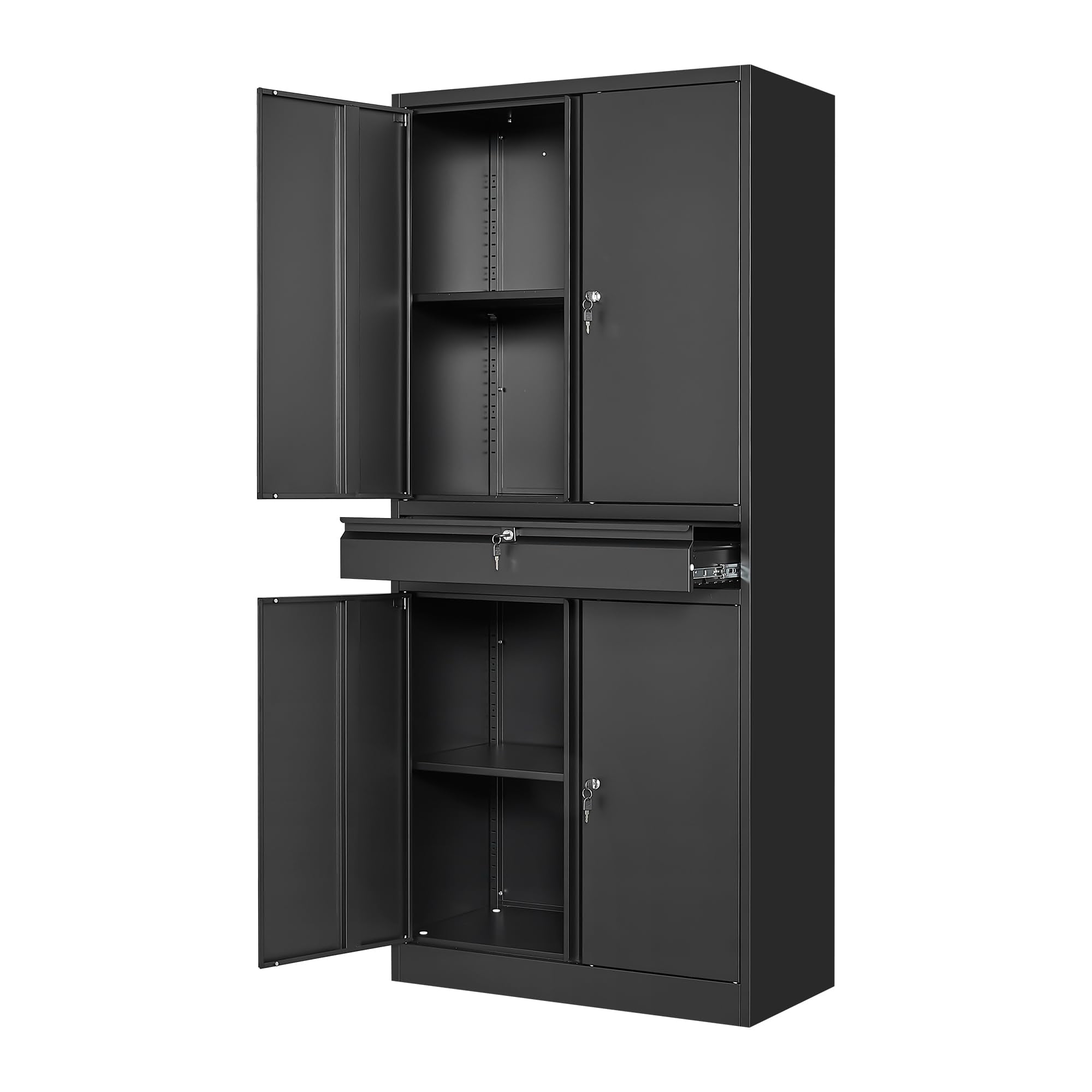 STANI Metal Garage Storage Cabinets with Drawer, 4 Doors Tool Storage ...