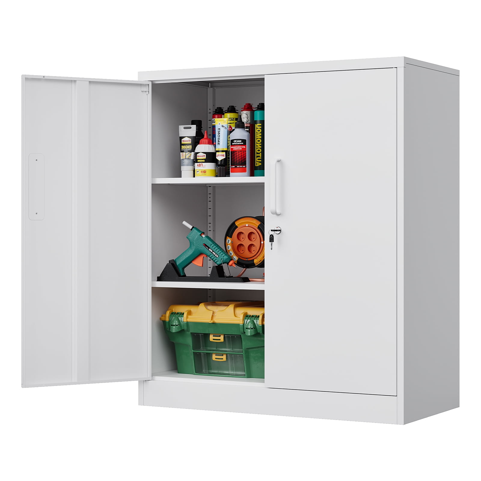 STANI Large Metal Storage Cabinet, Locking Door, 2 Adjustable Shelves ...