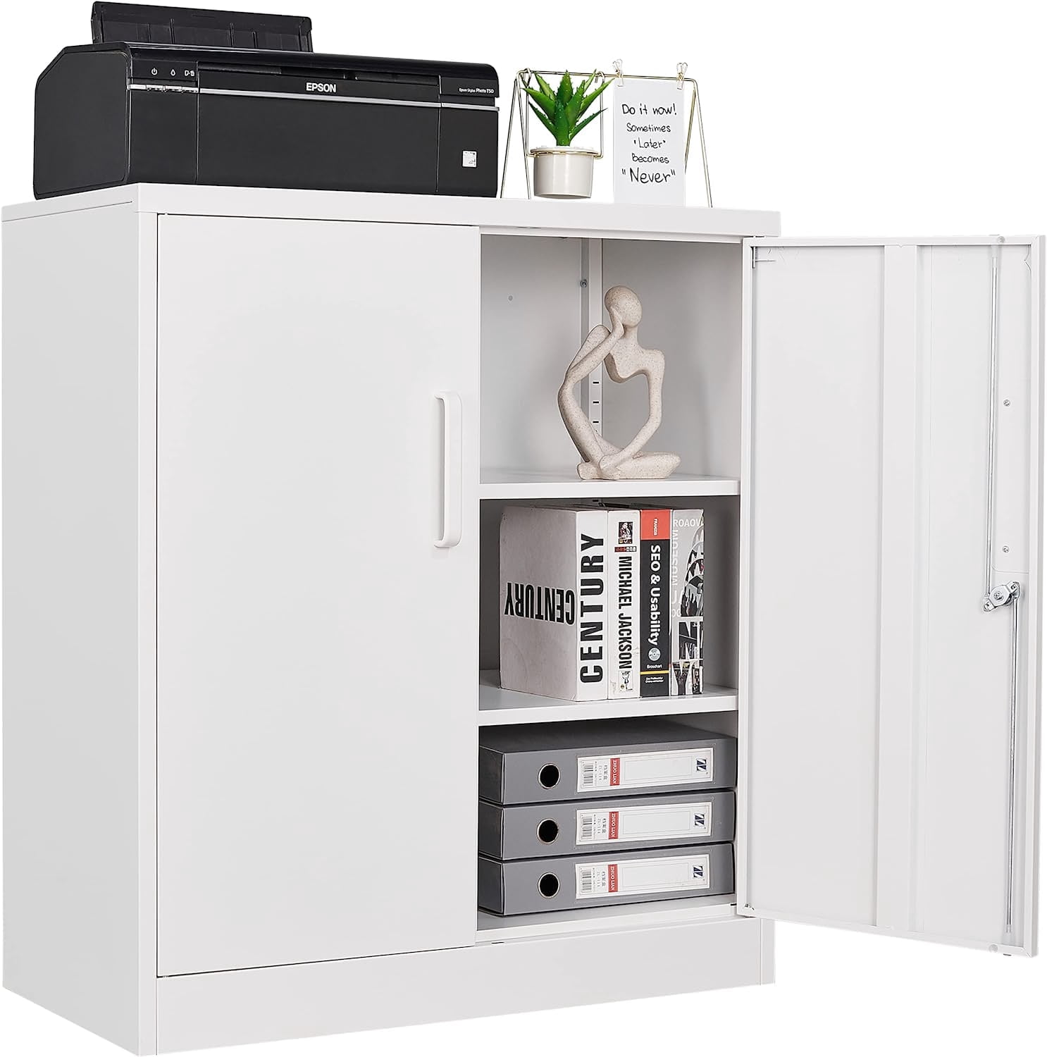 STANI Large Metal Storage Cabinet, Locking Door, 2 Adjustable Shelves ...
