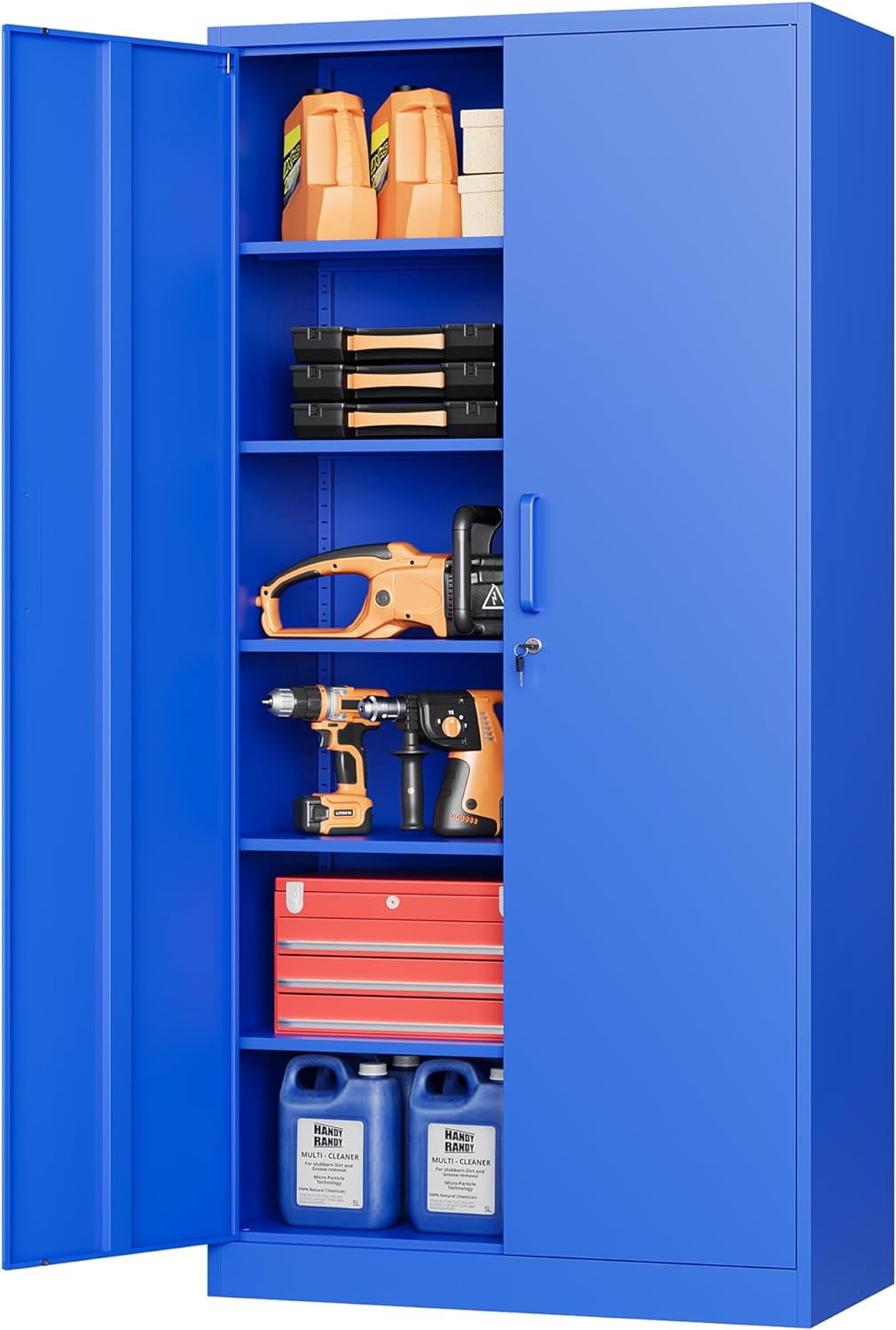 STANI Metal Storage Cabinet, Locking Steel Cabinet with Shelves, Tall ...