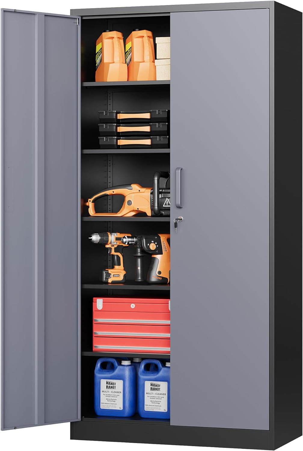 STANI Metal Storage Cabinet, Locking Steel Cabinet with Shelves, Tall ...