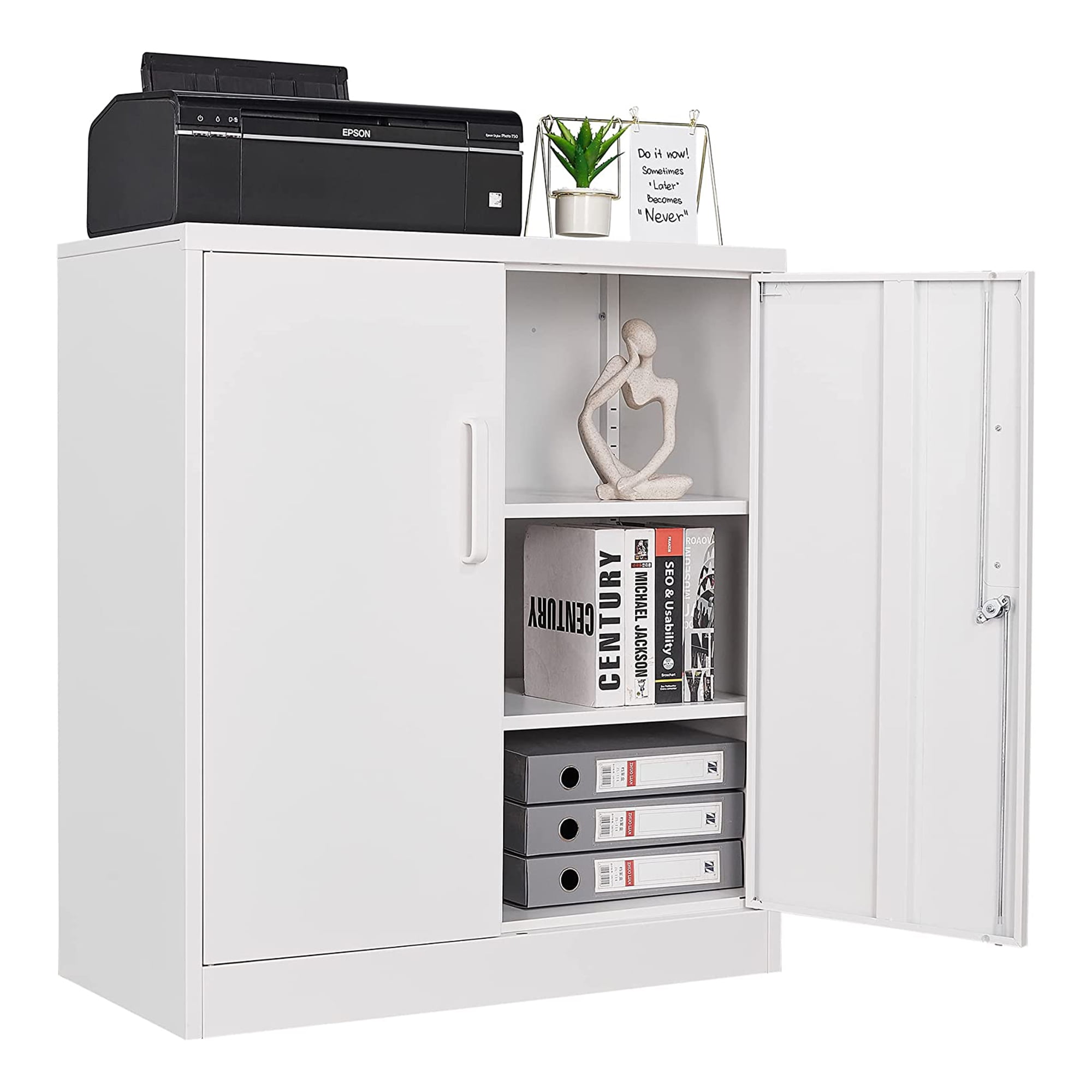 STANI Metal Utility Pantry with Locked Storage Cabinet, 2 Adjustable ...