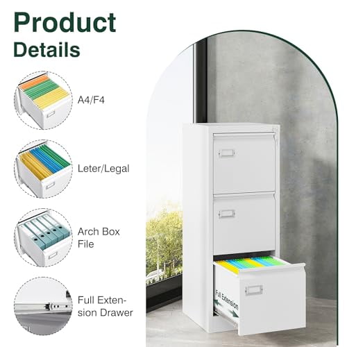 STANI Metal Vertical File Cabinet with Lock，Narrow Filing Cabinets ...