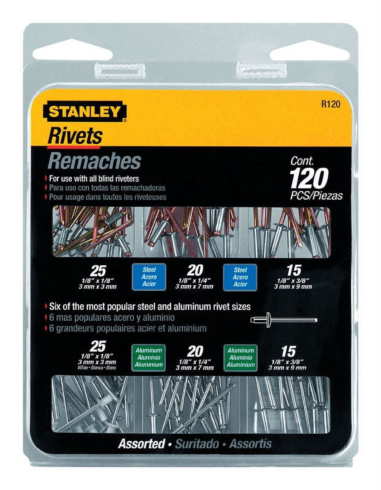 STANLEY Aluminum & Steel Blind Rivet Assortment Set, 120-Piece ...