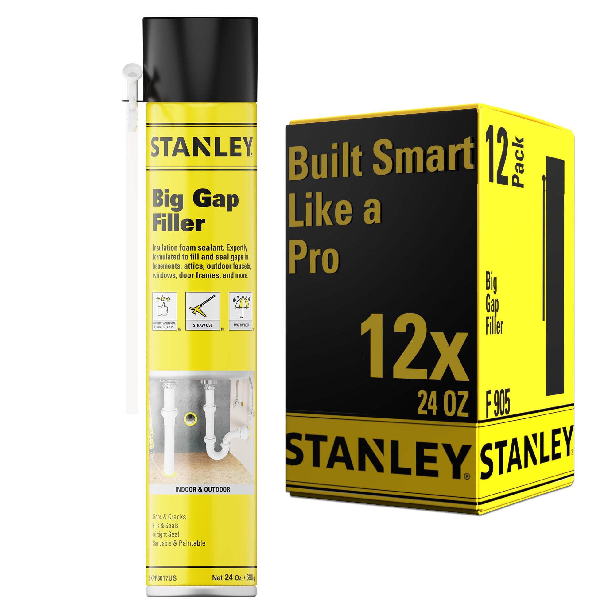 Stanley Big Gap Filler Polyurethane Straw Foam Sealant, 24oz. 12 Pack ...