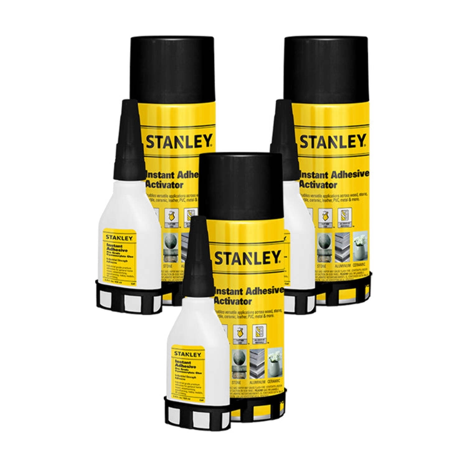 Stanley CA Glue with Activator Bundle, (1.75 oz. - 6.75 fl oz.) 3 Pack ...