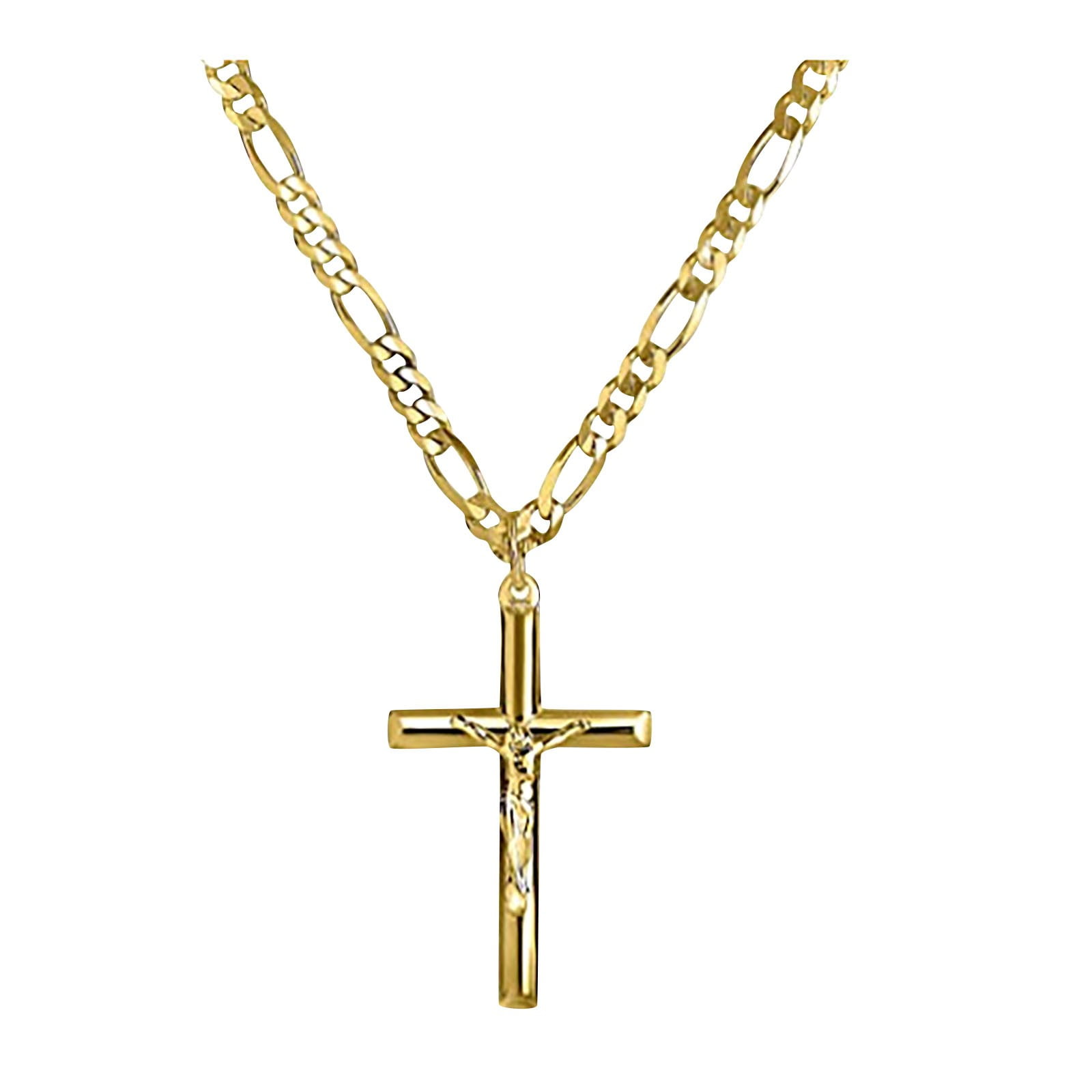 STAOEDU 14k Gold Filled Solid Beveled Edge Embossed Cross Necklace for ...
