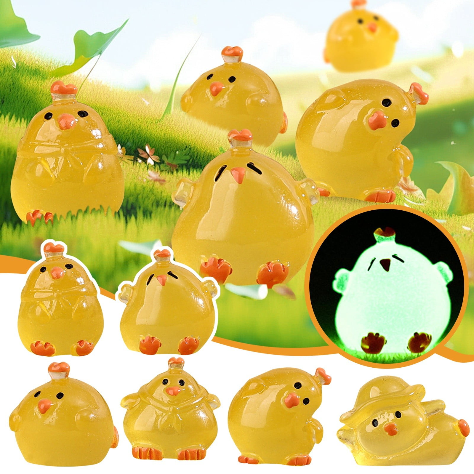 STAOEDU 20PCS Luminous Mini Chicken Figurines Resin Miniature Animals ...