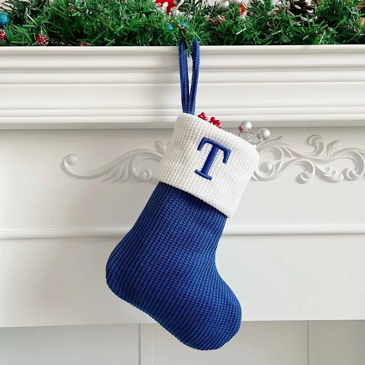 STAOEDU 6.6in Monogram Christmas Stockings Blue Velvet with White Cuff ...
