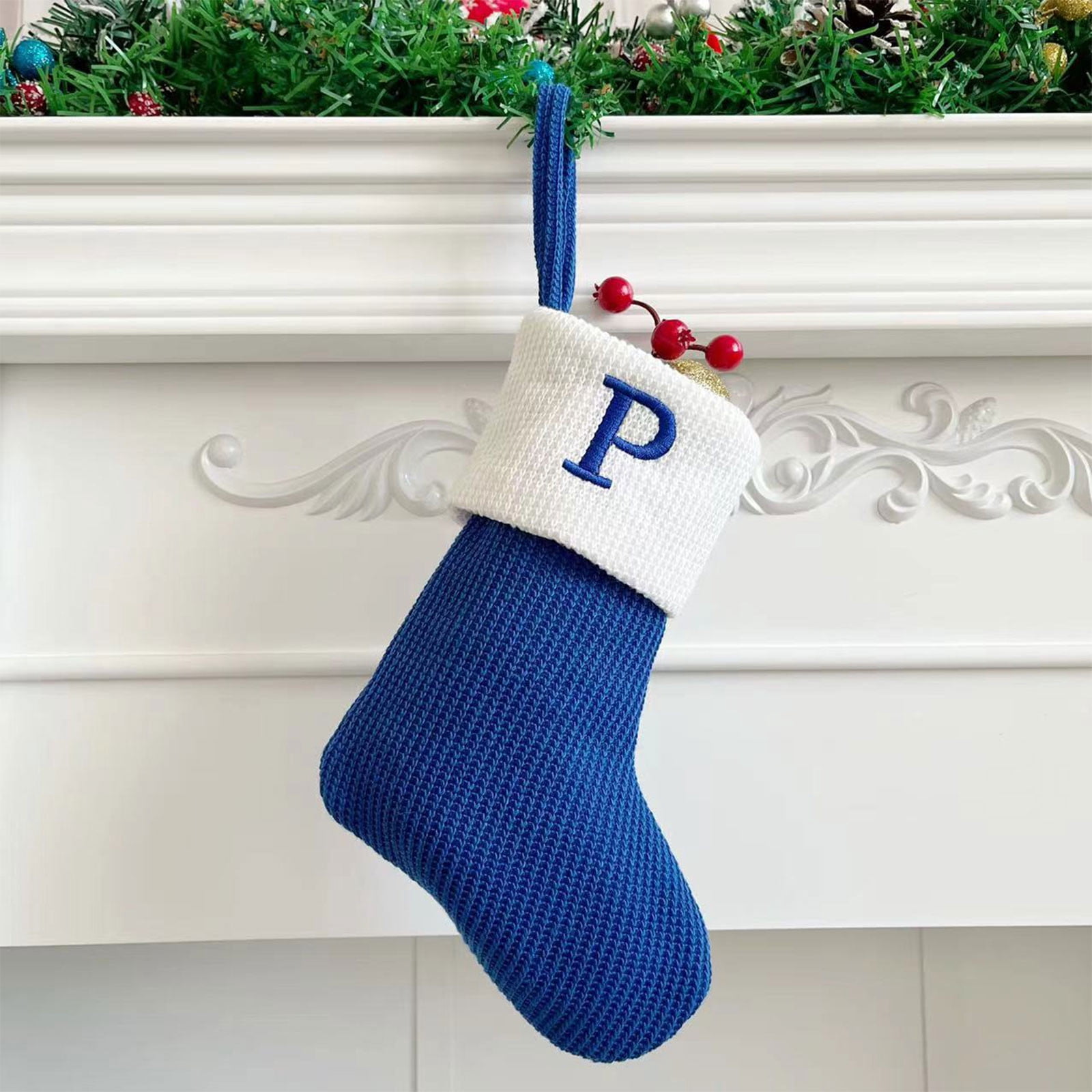 STAOEDU 6.6in Monogram Christmas Stockings Blue Velvet with White Cuff ...