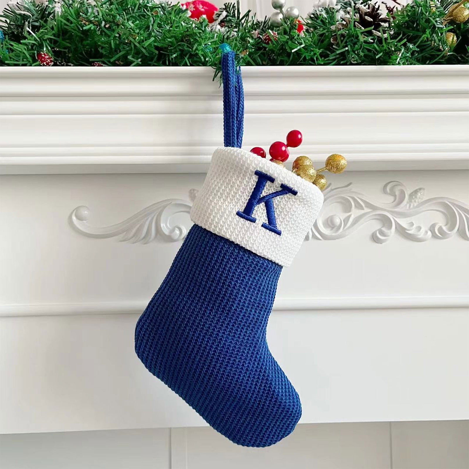 STAOEDU 6.6in Monogram Christmas Stockings Blue Velvet with White Cuff ...