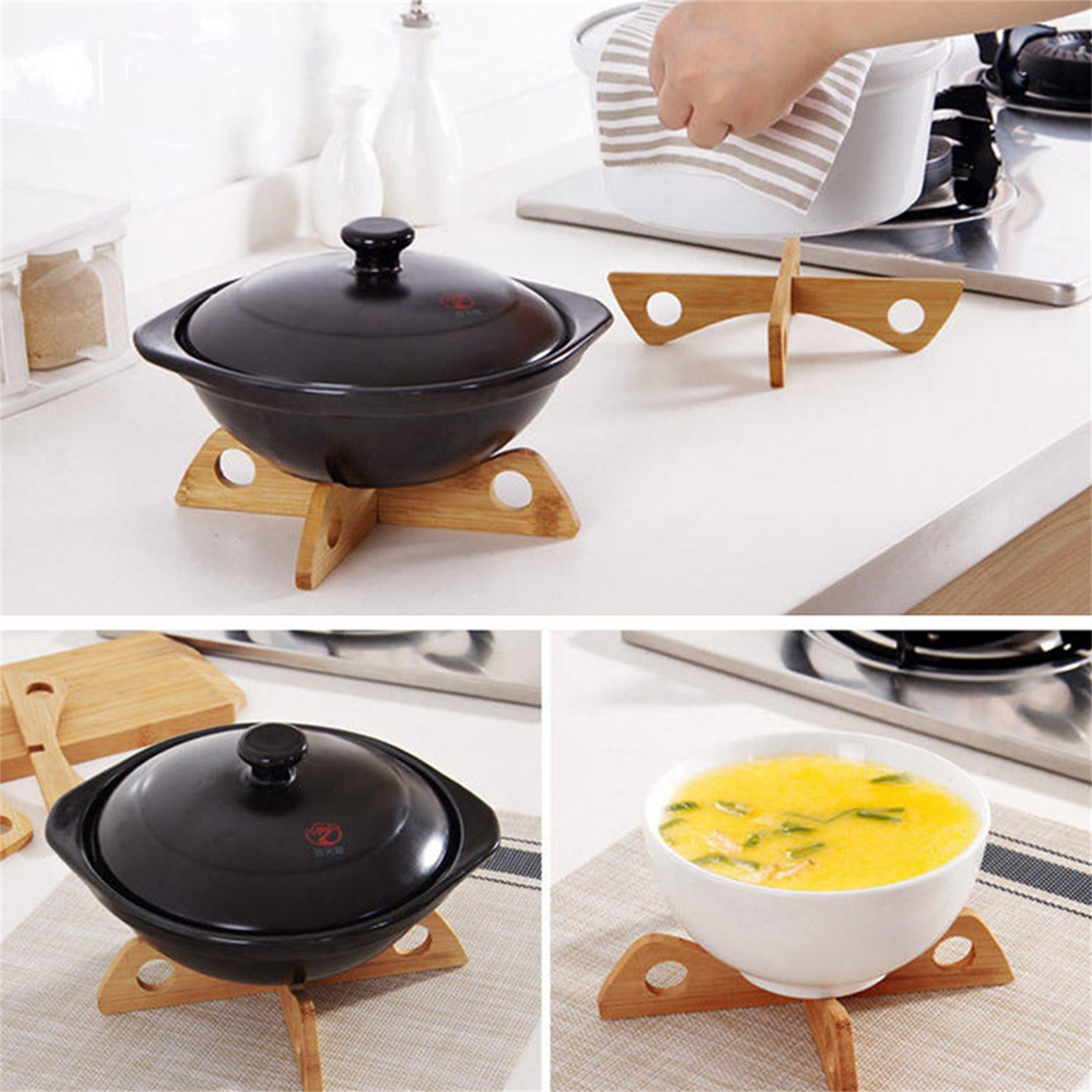STAOEDU Kitchen Cross Tray Holder - Wooden Removable Table Mat ...
