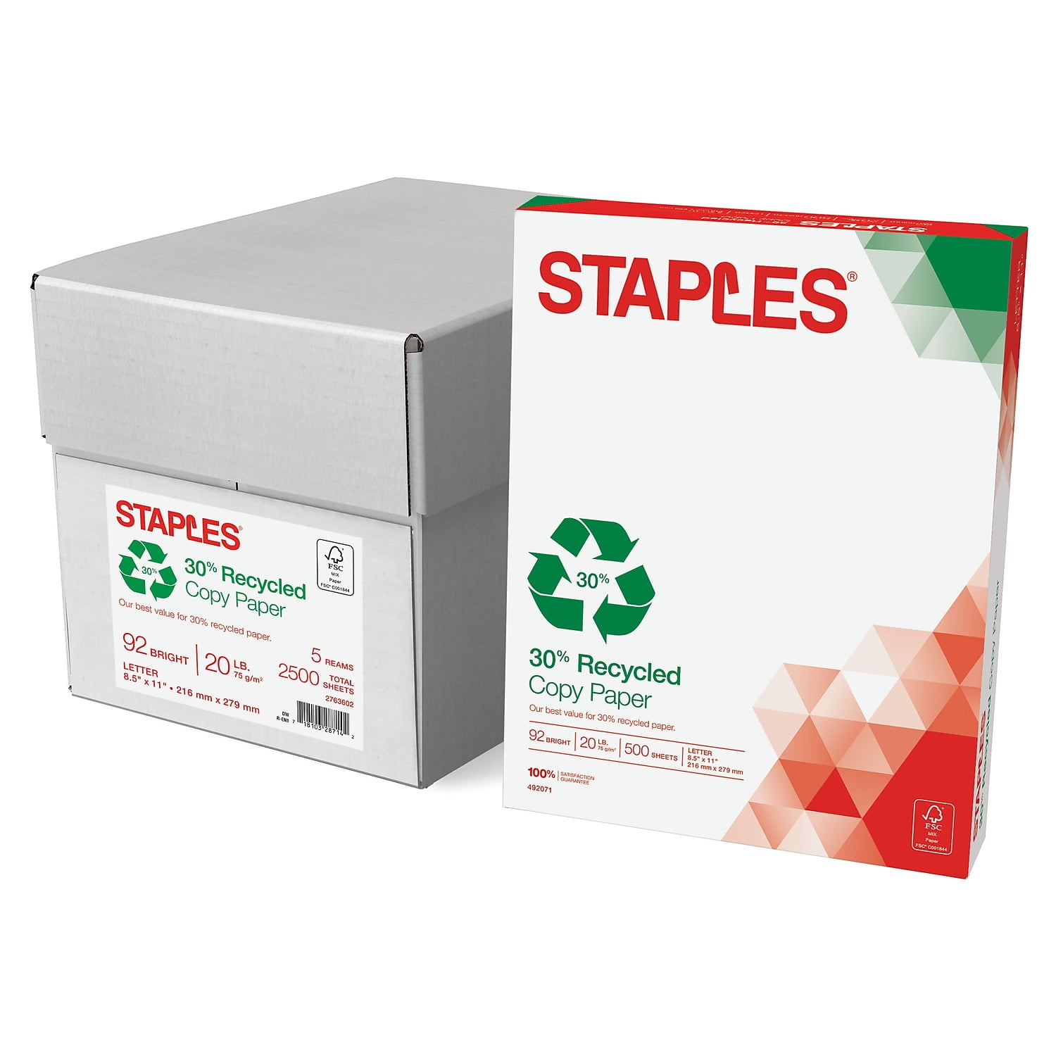 Staples 30% Recycled Office Paper, 5 Ream Box, 2500 Sheets Total ...