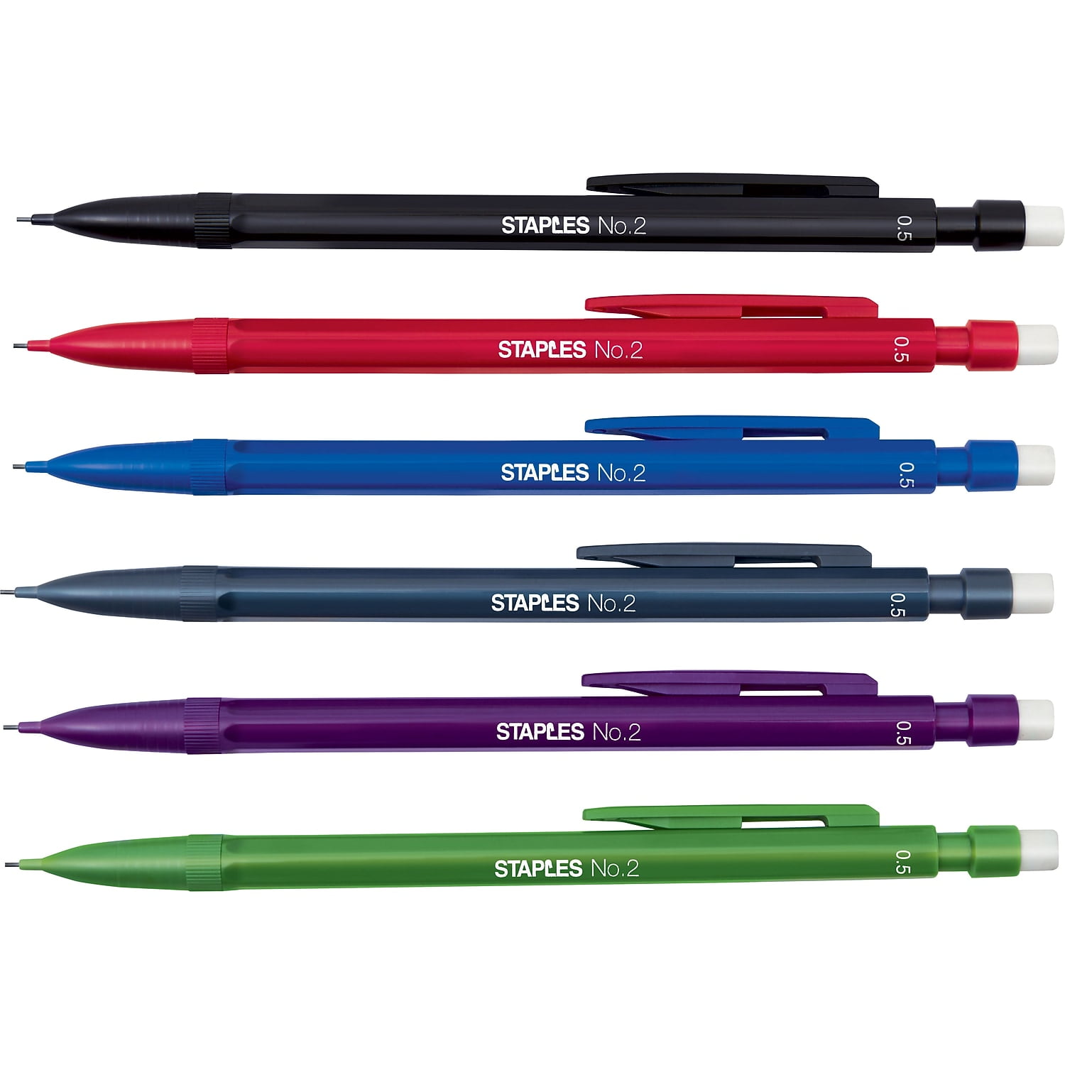 STAPLES NO. 2 MECHANICAL PENCILS FINE 0.5MM ASSORTED 12PK (29087 ...