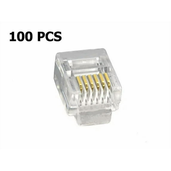 STAR- 100 Pcs Rj12 (6P6C) Telephone Line Plug Connector Stranded Round ...