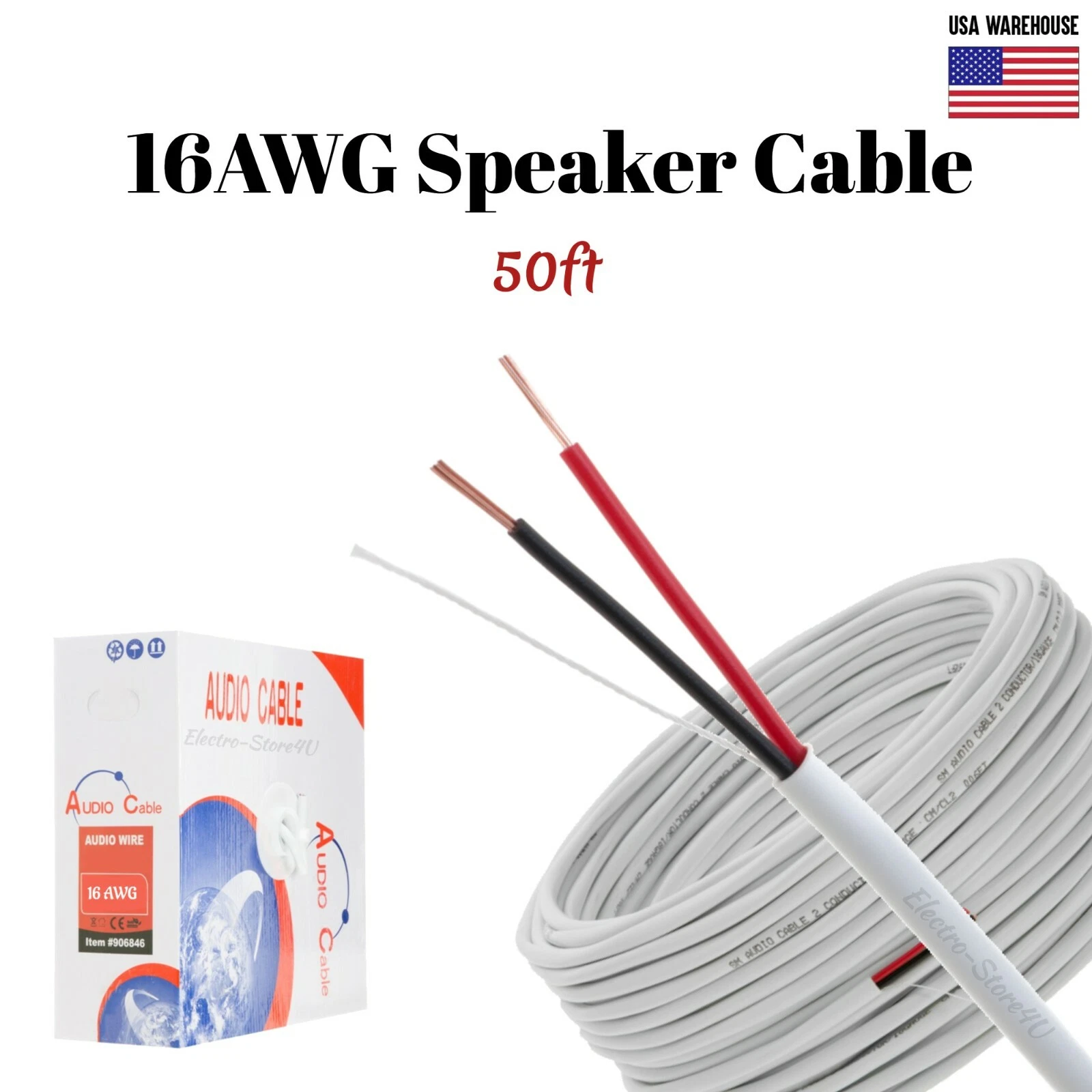 STAR- 16Awg Speaker Cable 50Ft Cl2 In Wall 16/2 Gauge 2 Conductor Bulk ...
