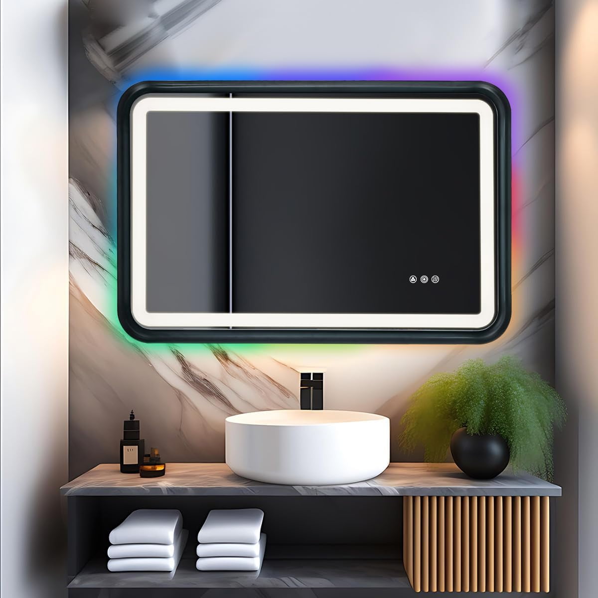 STAR 24 x 40’’ LED Bathroom Mirror RGB Backlit and Frontlit Rounded ...