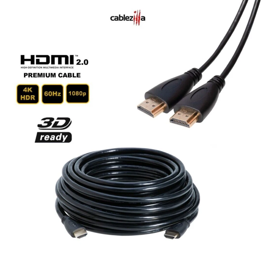 STAR- 25Ft 4K Hdmi Black Cable 60Hz 2160P Hdtv 3D Dvd Apple Tv Fire Tv ...