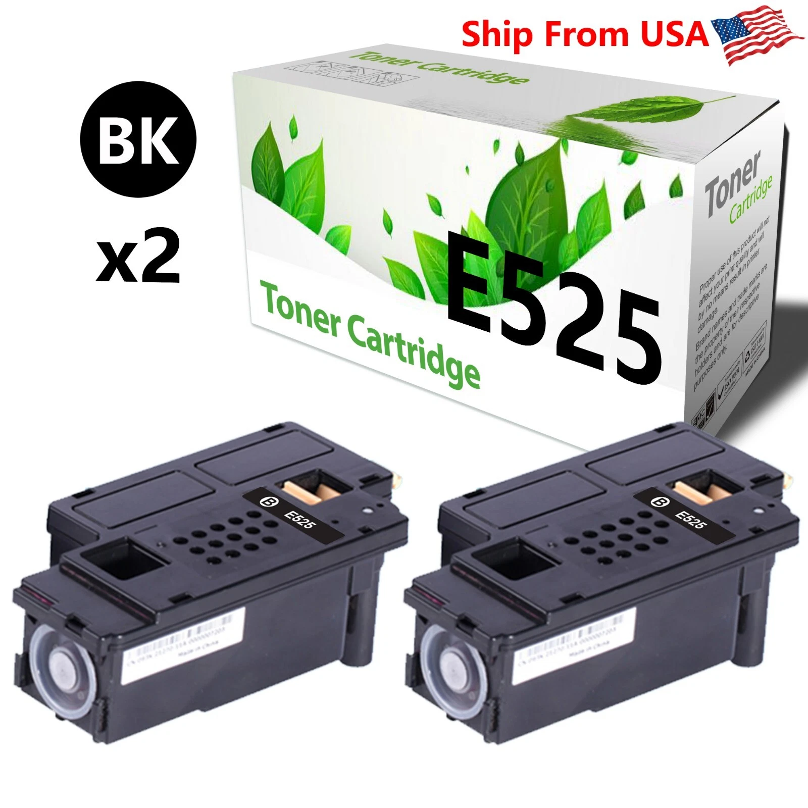 STAR- 2Pack E525W E525 Black Toner Cartridge Used For Series 593-Bbjw ...