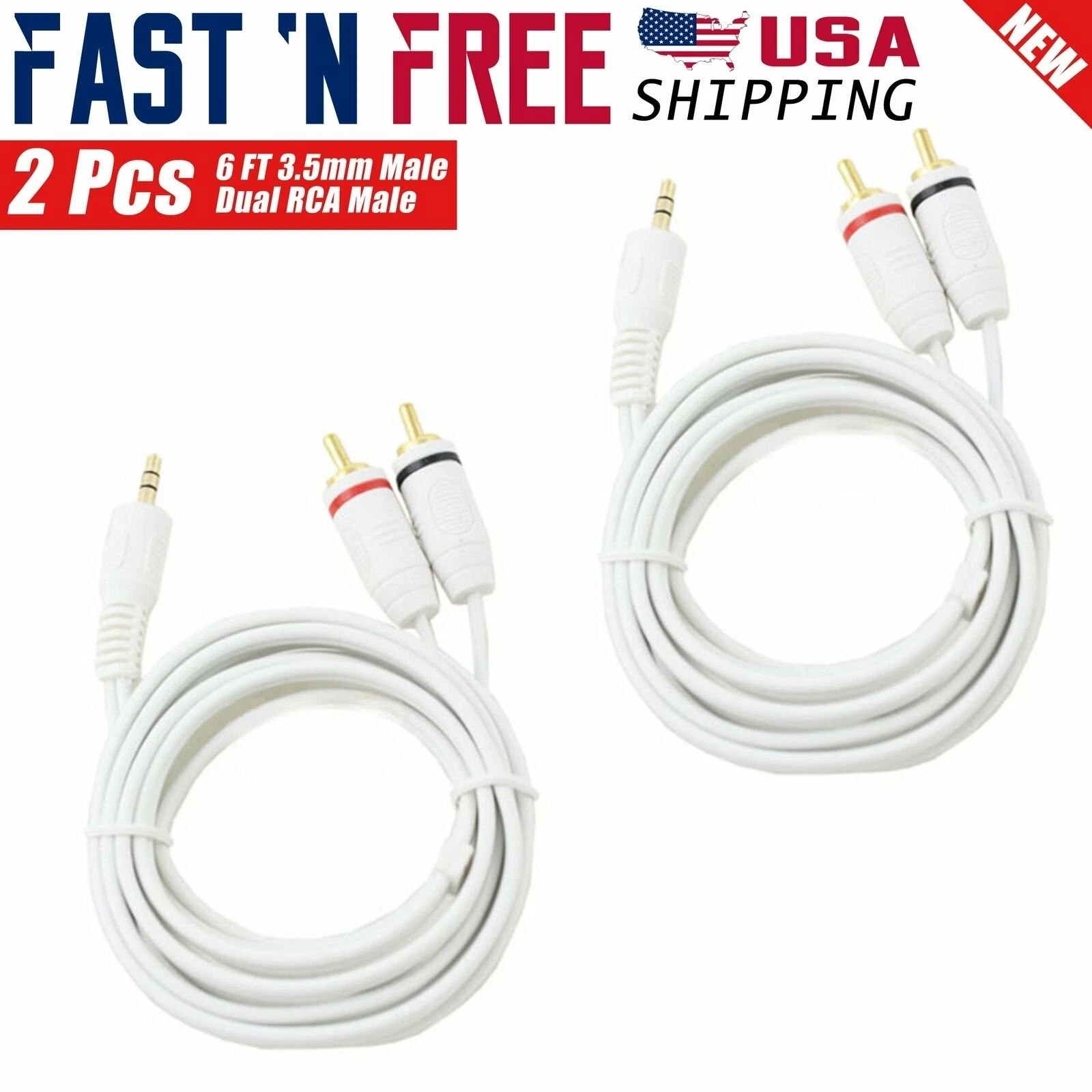 STAR- 2X 6 Feet 3.5Mm Aux Male To 2 Rca Male Stereo Audio Splitter ...