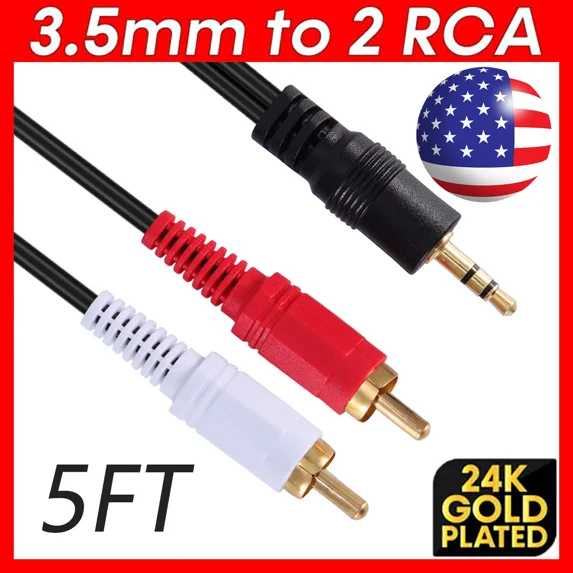 STAR- 3.5Mm To Rca Cable 2Rca To Aux Cord 2-Rca To 3.5Mm Adapter Stereo ...