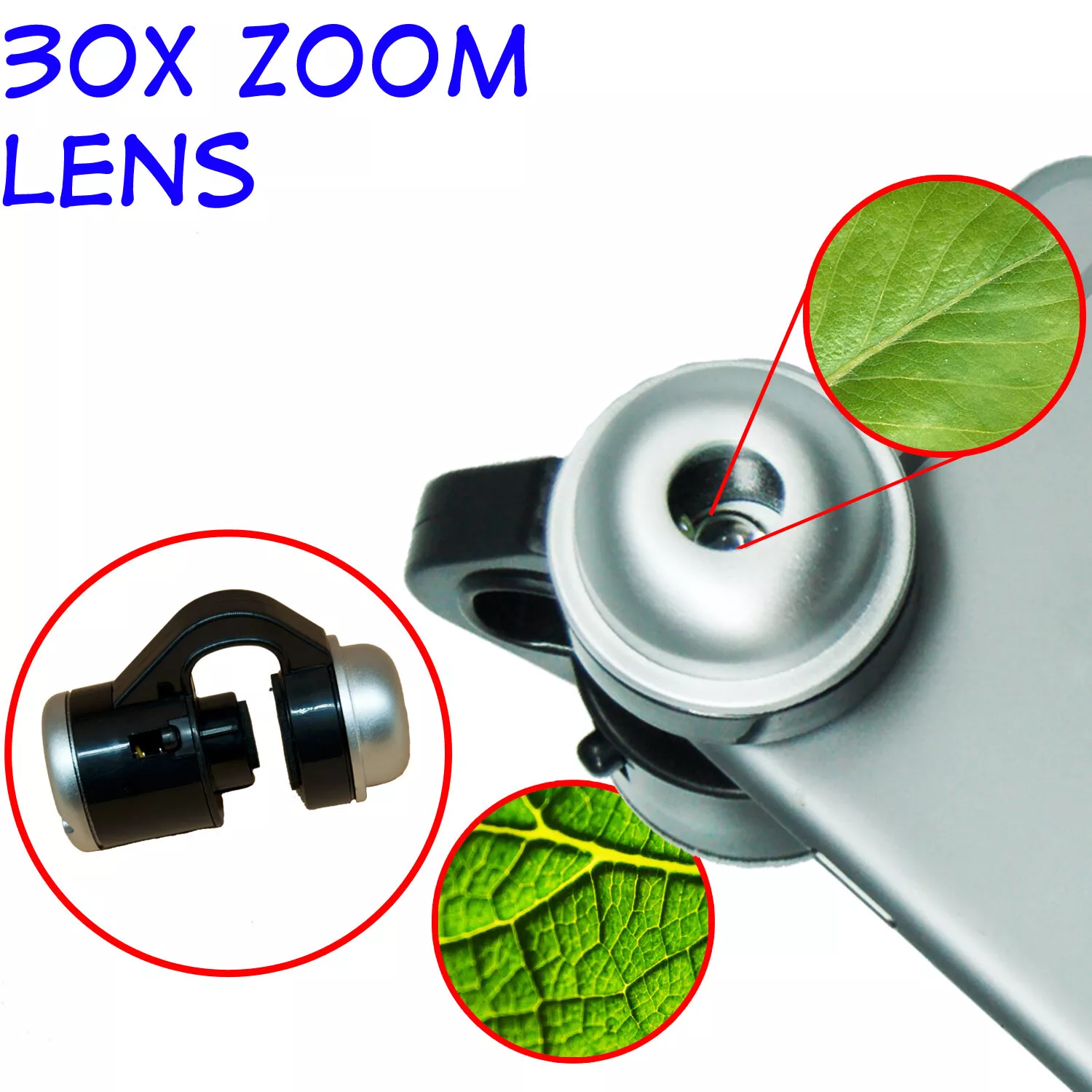 STAR- 30X Cell Microscope Zoom Lens Led Clip-On Phone Camera ...