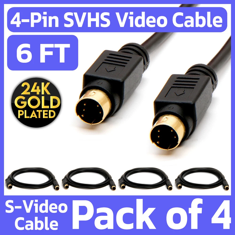 STAR- 4 Pack S-Video Cable 6Ft 4 Pin Male To Male Gold Plated Mini-Din ...