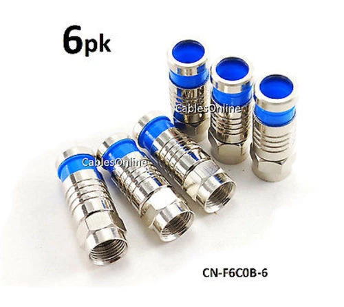 STAR- 6-Pack F-Type Male Rg6 Blue Compression Connector For Coax Cable ...