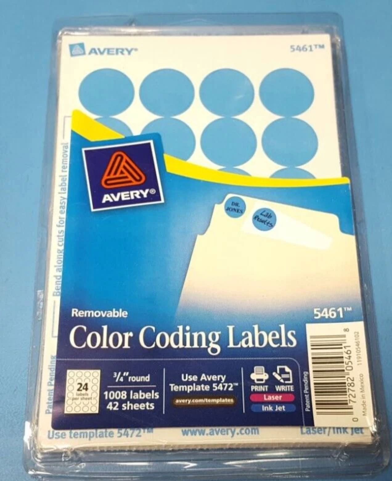 STAR- Avery 5461 3/4"" Round Removable Light Blue Inkjet/Laser Color ...