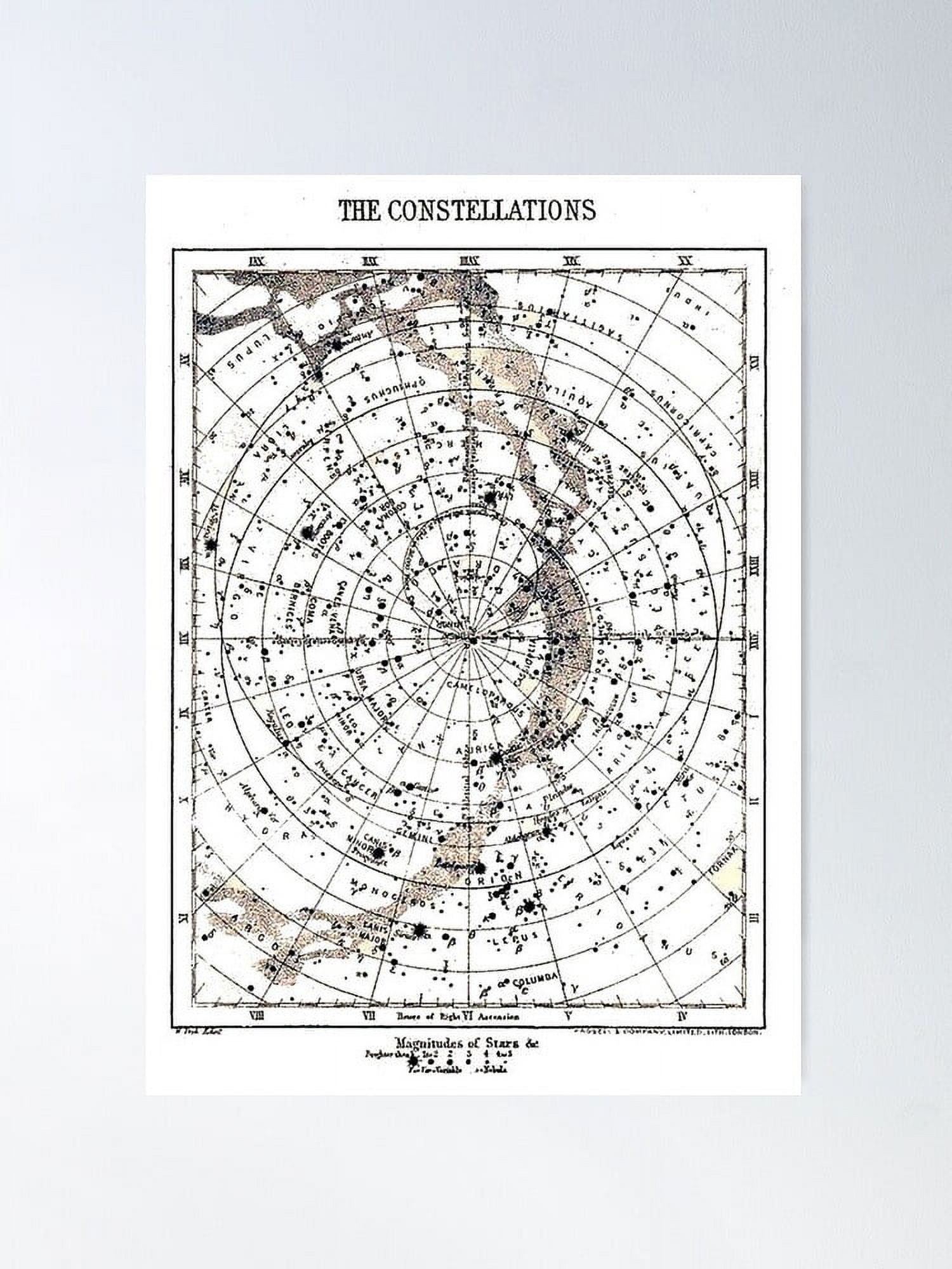 STAR CONSTELLATIONS : Vintage 1900 Galaxy Chart Map Print Poster ...