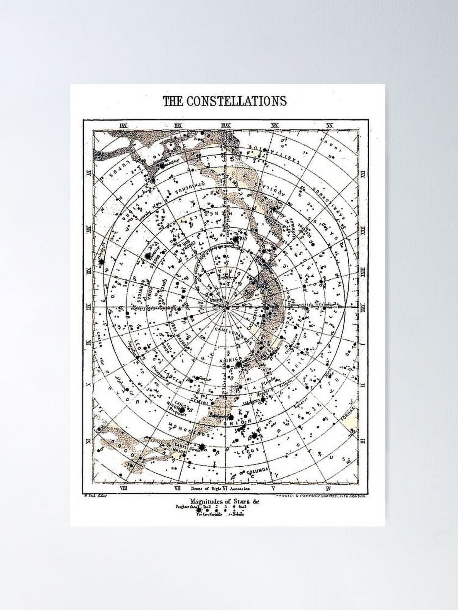 STAR CONSTELLATIONS : Vintage 1900 Galaxy Chart Map Print Poster ...