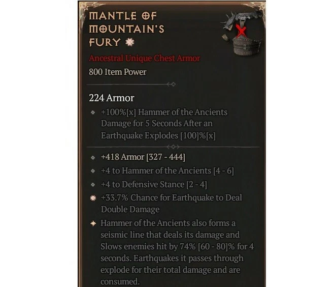 STAR- Diablo 4 S9 Mantle Of Mountain'S Fury 1Ga 74% Unique Chest Armor ...