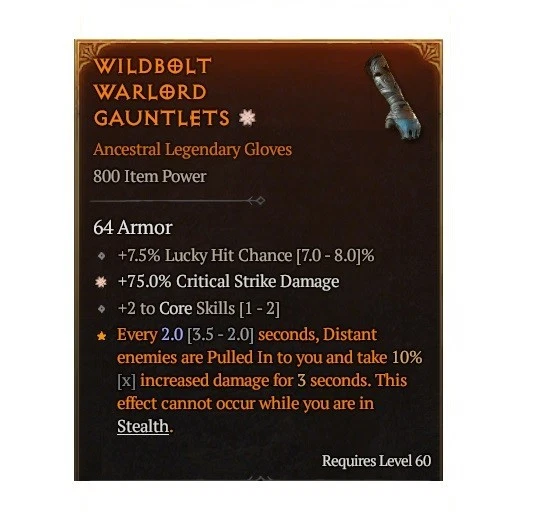 STAR- Diablo 4 S9 Wildbolt Warlord Gauntlets 1Ga Core Skill Legendary ...