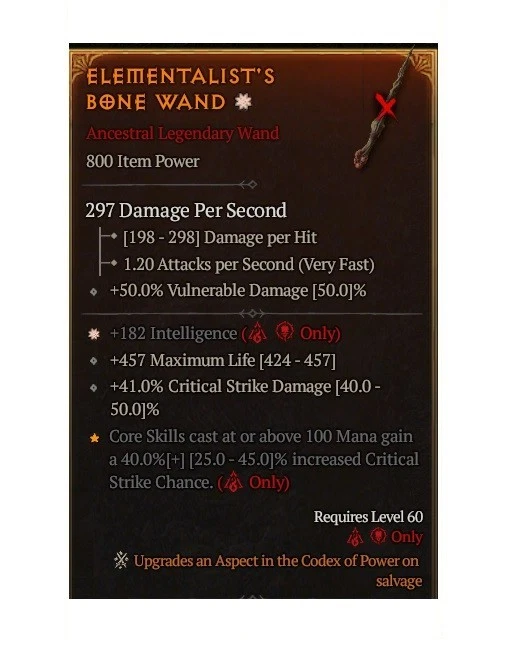 STAR- Diablo 4 Season 9 Elementalist Bone Wand 1Ga Legendary Wand Item ...