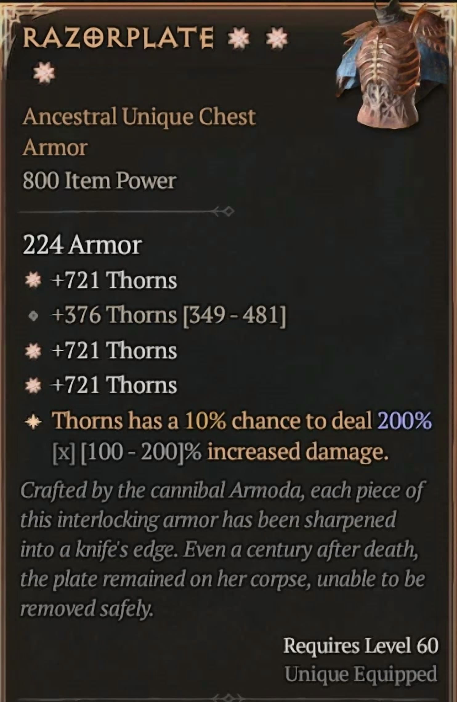 STAR- ??Diablo 4??Season 9??Thorns Bis Chest Armor??Razorplate 3Ga Thorns Perfect 200% - Walmart.com