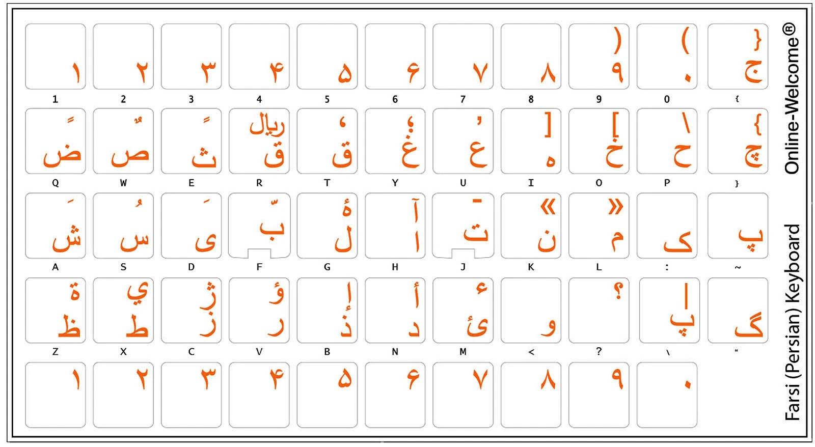 STAR- Farsi-Persian Keyboard Sticker Transparent Orange Letters New ...